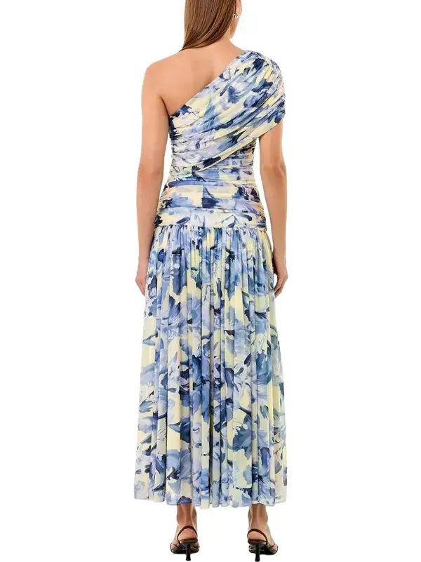 NICHOLAS Gaia One-shoulder Draped Midi Dress - Blue