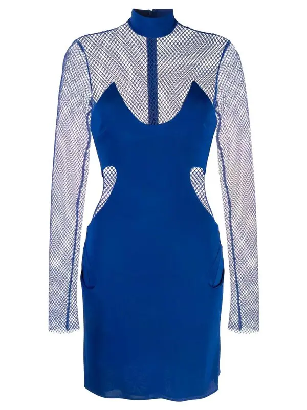 TOM FORD Crepe Mesh Panelling Mini Dress - Blue