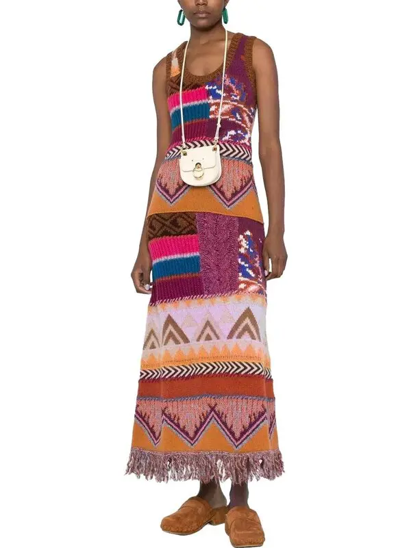Etro Long Intarsia Knit Dress - Brown