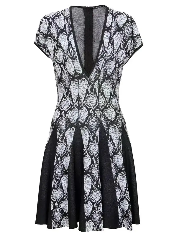Balmain Python-jacquard Knitted Skater Dress - Black