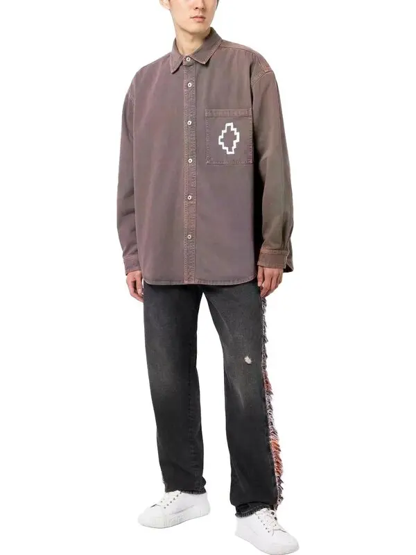 COUNTY OF MILAN Cross-motif Long-sleeved Shirt - Brown