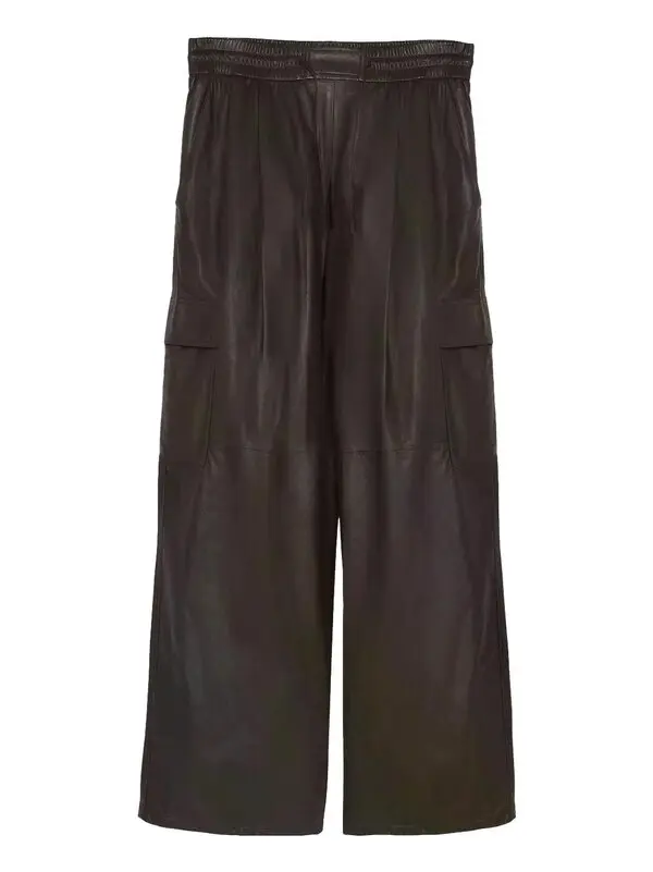 YVES SALOMON Leather Wide-leg Trousers - Brown