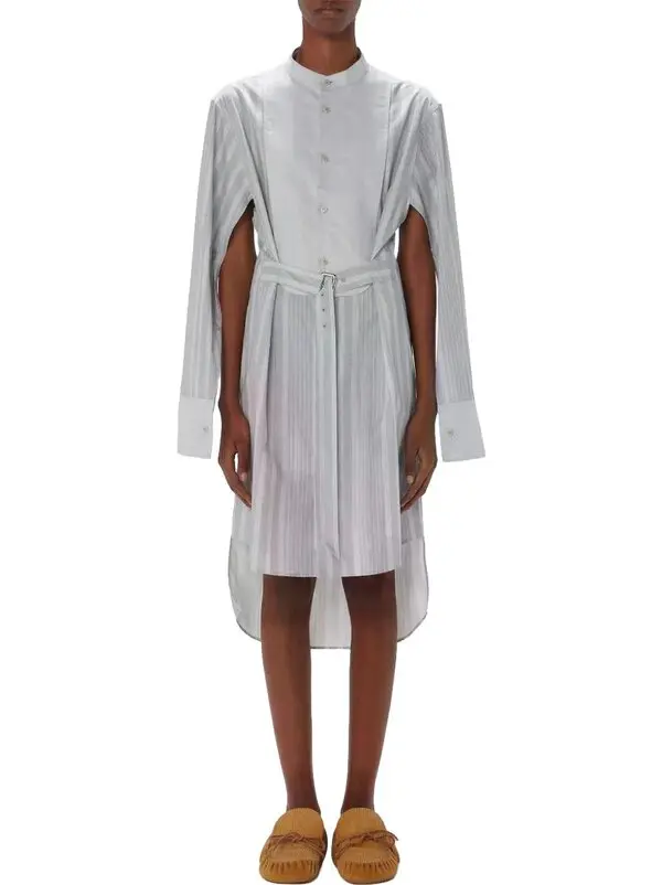 JW Anderson Belted Tuxedo Shirtdress With Vertical Stripe Print - Grey
