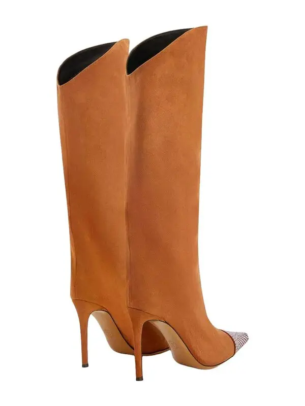 Alexandre Vauthier Crystal Embellished Stiletto Boots - Brown