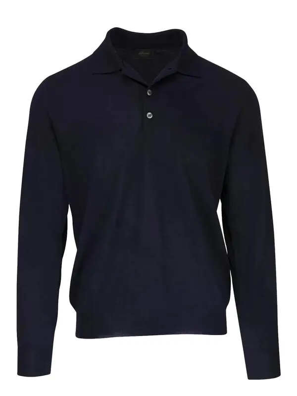 Brioni Wool Blend Button-down Collar Sweatshirt - Blue