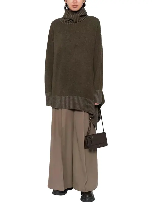 ZIGGY CHEN Wool Roll Neck Asymmetric Jumper - Green