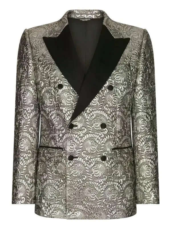 Dolce & Gabbana Satin-lapel Jacquard Blazer - Grey
