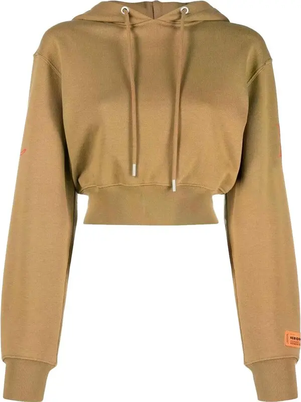 Heron Preston Cropped Hoodie With Slogan Print - Brown