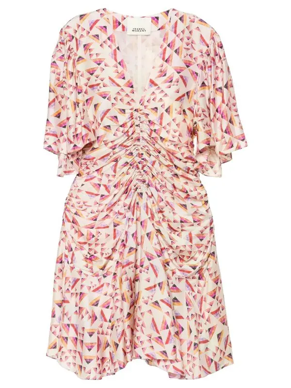Isabel Marant Étoile Lienne Geometric Print Silk Blend Minidress - Neutrals