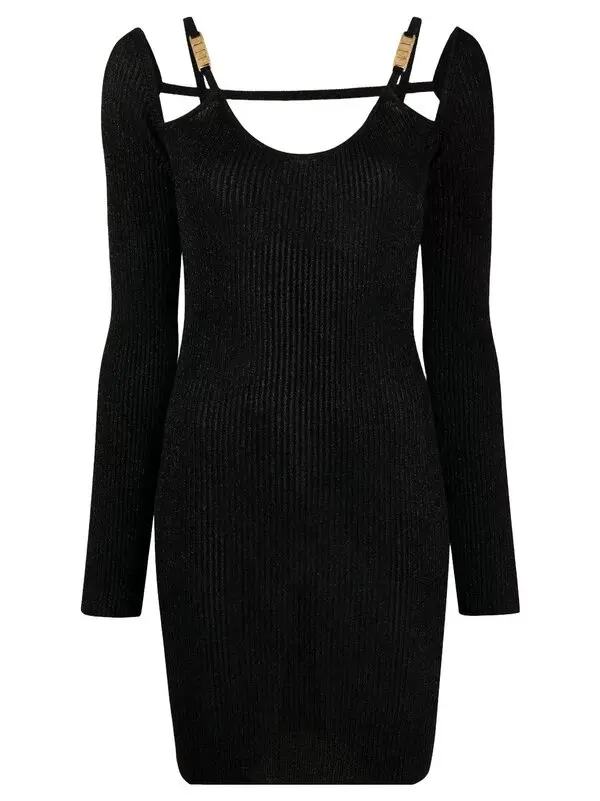 Gcds Cold-shoulder Knitted Mini Dress - Black