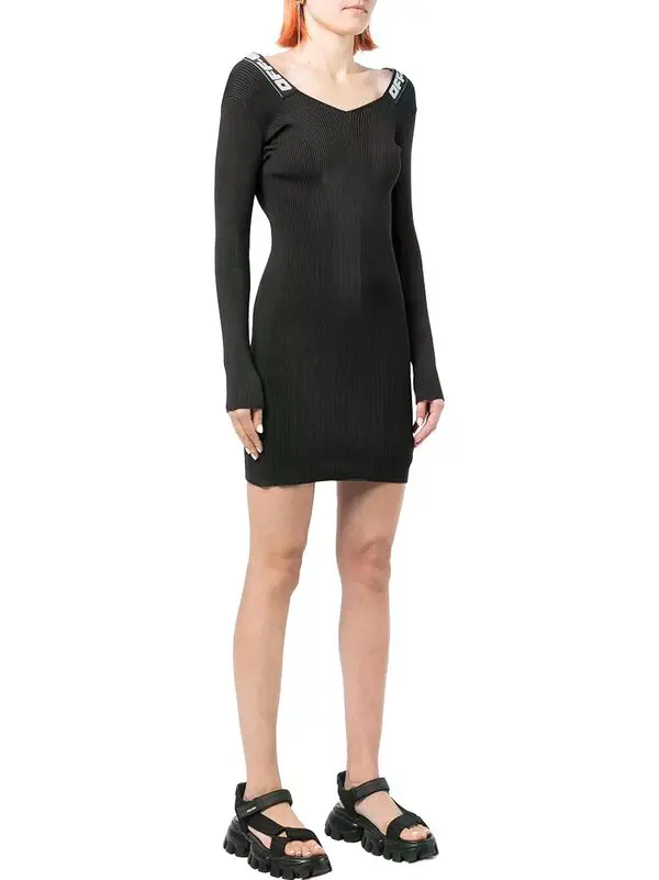 Off-White Logo-tape Ribbed Dress - Black