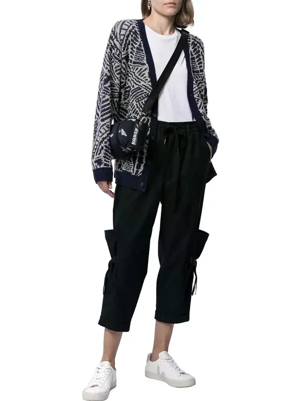 PORTS V Abstract Pattern V-neck Cardigan - Blue