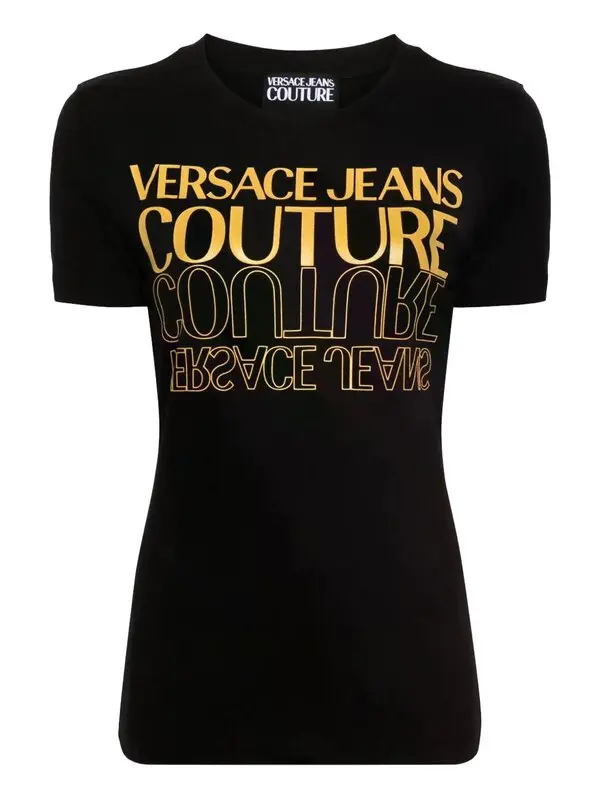 Versace Upside Down Logo Cotton T-shirt - Black