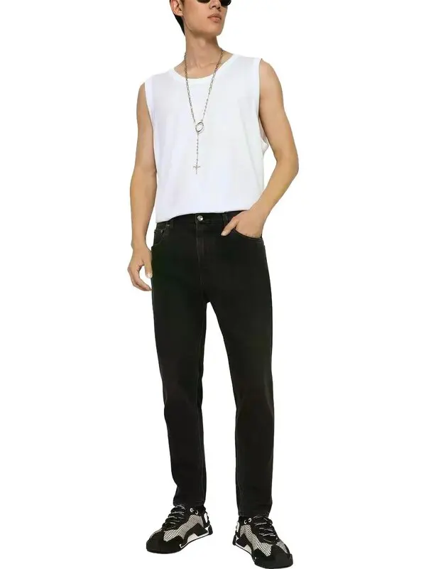 Dolce & Gabbana Logo-appliqué Tapered-leg Jeans - Black