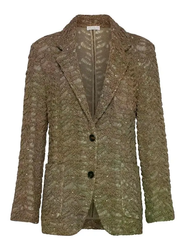 Brunello Cucinelli Lace-appliqué Blazer - Brown