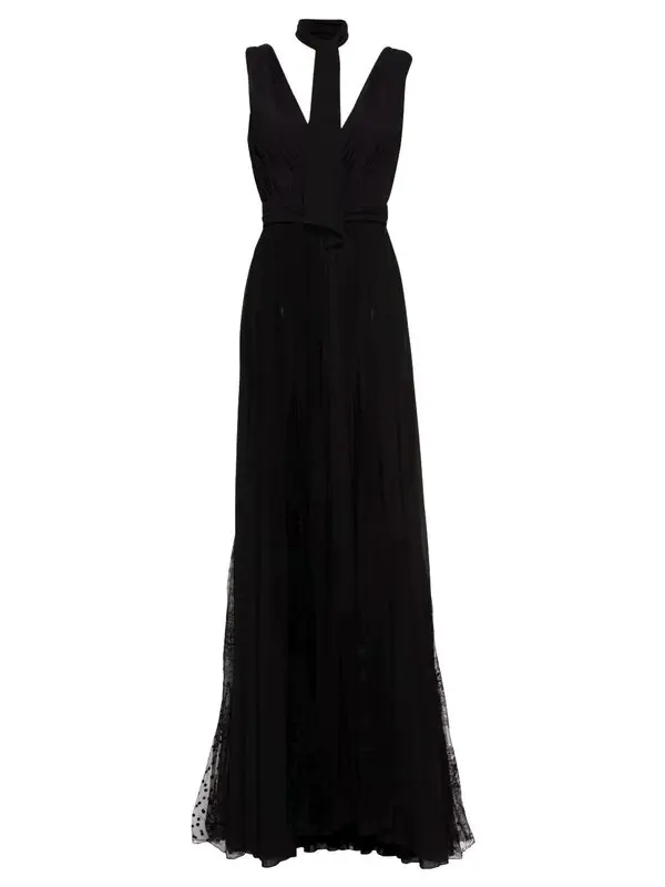 SAIID KOBEISY Sleeveless V-neck Pleated Gown - Black