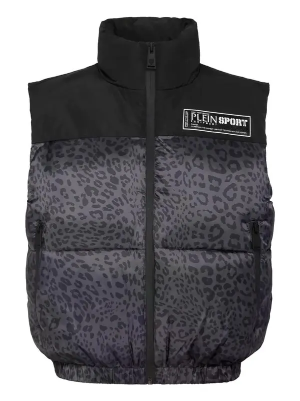 PLEIN SPORT Leopard Print Quilted Gilet - Black