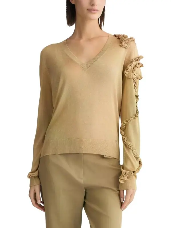 Liu Jo Ruched V-neck Long-sleeve Sweater - Brown