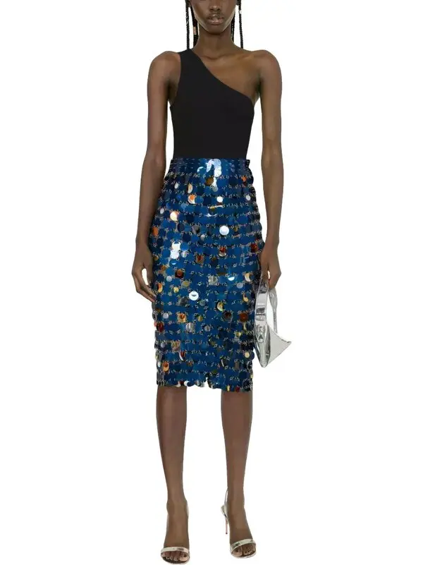 Rabanne Chainmail Paillette Pencil Midi Skirt - Blue