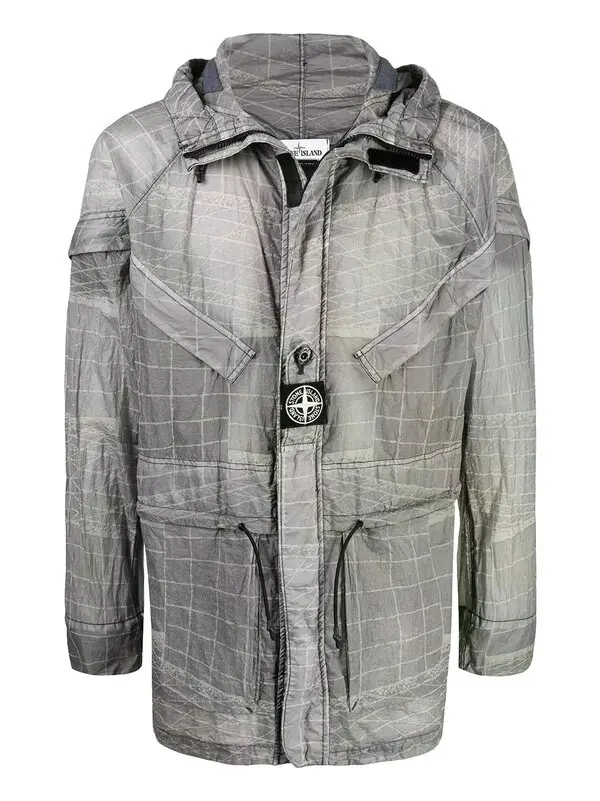 Stone Island Abstract Print Hooded Jacket - Grey