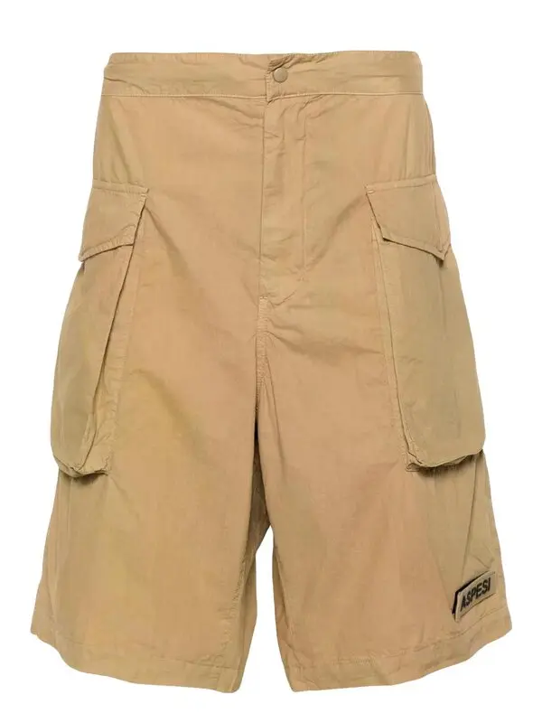Aspesi Cotton Cargo Shorts With Detachable Logo Patch - Neutrals