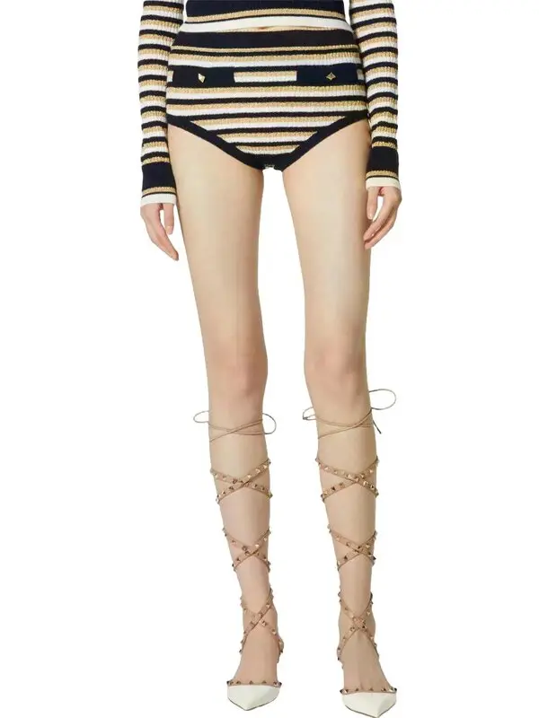 Valentino Garavani Striped Lurex Mini Shorts - Blue