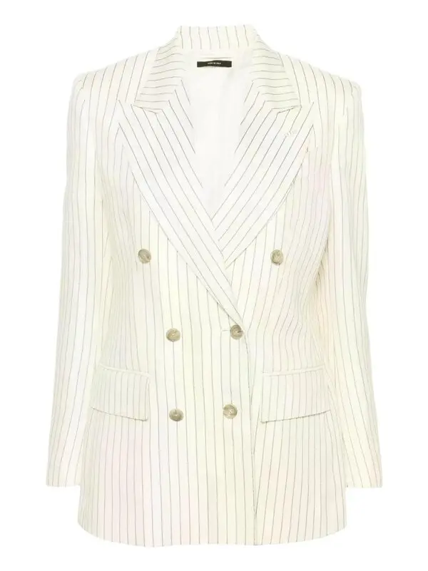 TOM FORD Striped Double-breasted Twill Blazer - Neutrals