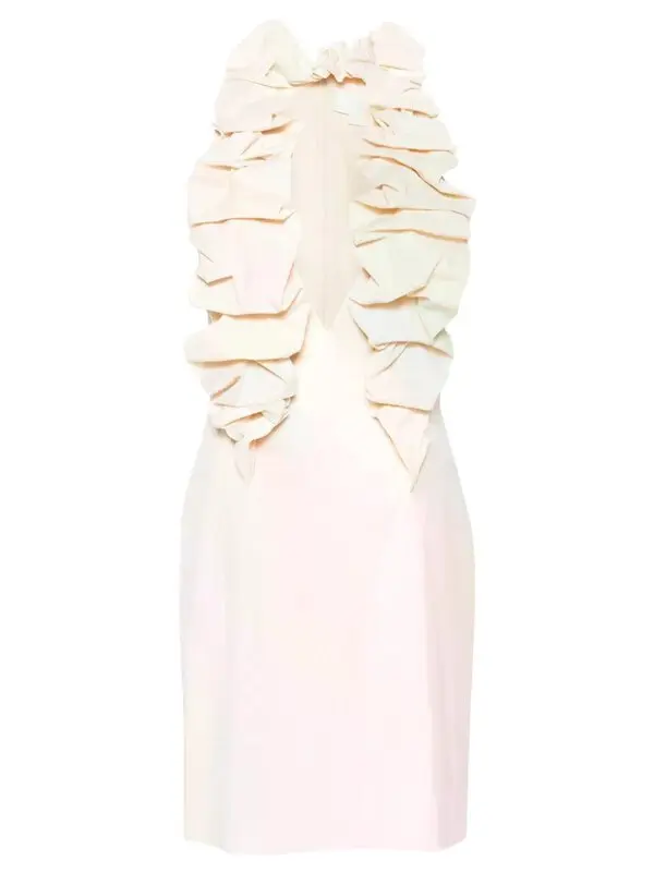 GENNY Ruffle-trim Crinkled Minidress In Beige - Neutrals