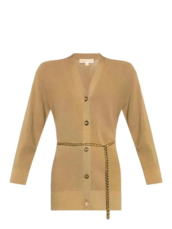 Michael Kors Chain Belted Long Cardigan - Neutrals