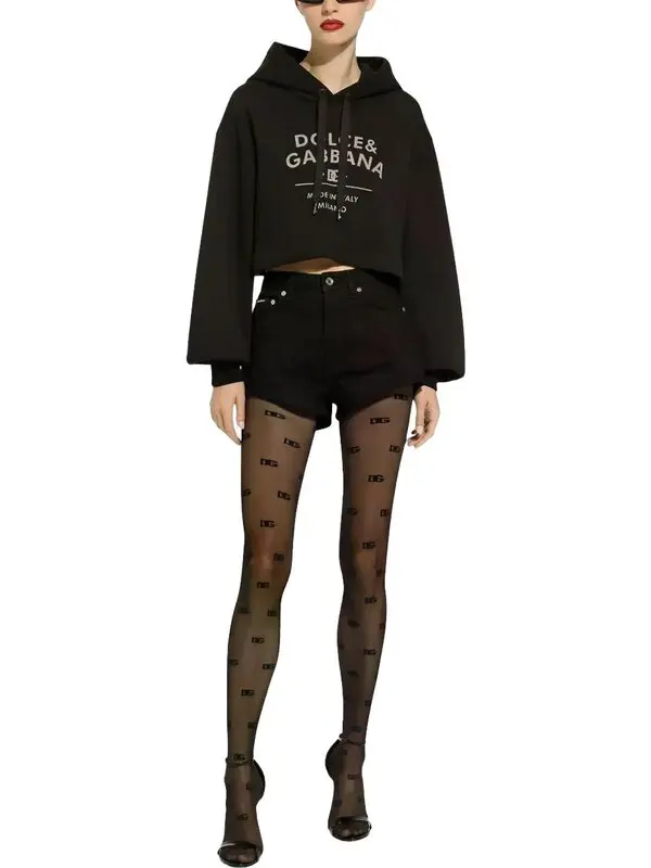 Dolce & Gabbana Logo Print Cropped Hoodie - Black