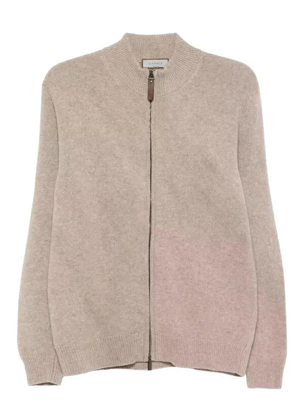 Canali Zip-up Funnel Neck Cardigan - Brown
