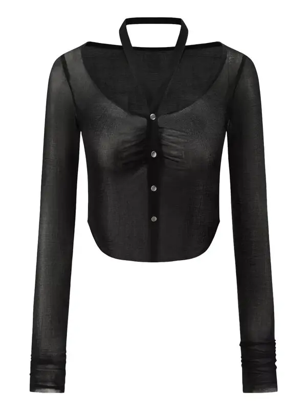 OUDE WAAG Long Sleeve Cropped Top With Strap Detailing - Black