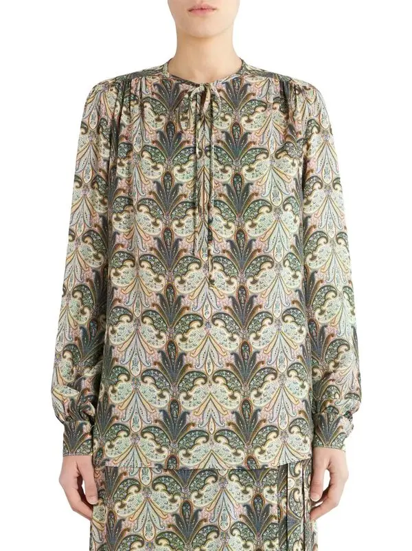 Etro Paisley Print Front Tie Blouse - Neutrals