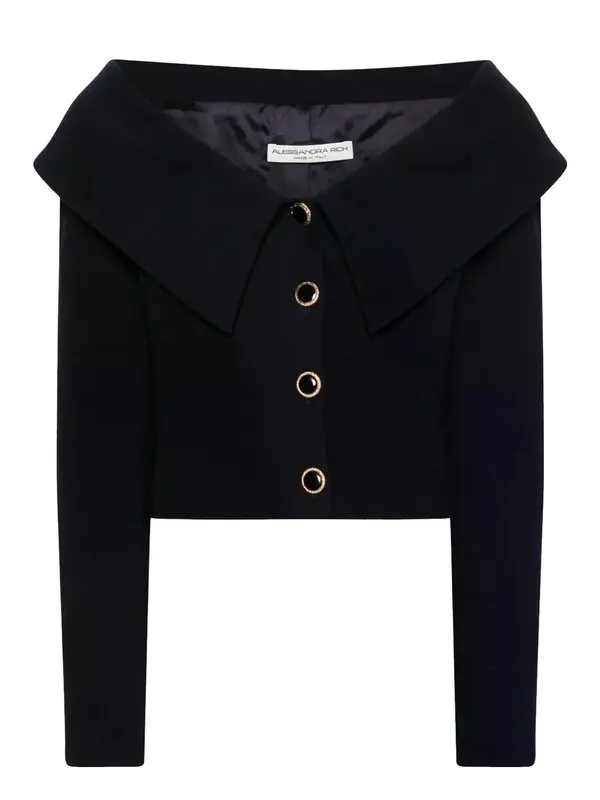 Alessandra Rich Off-shoulder Wool Blazer - Blue