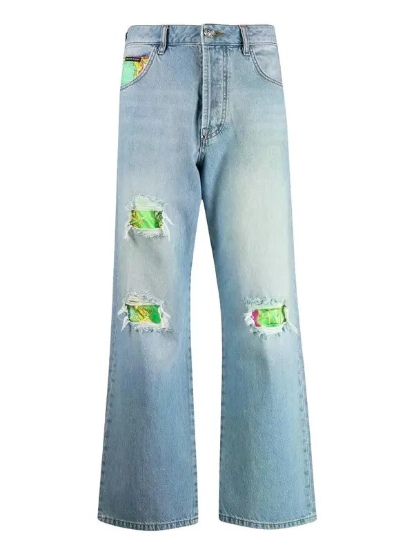 Philipp Plein Cropped Jeans With Distressed Details - Blue