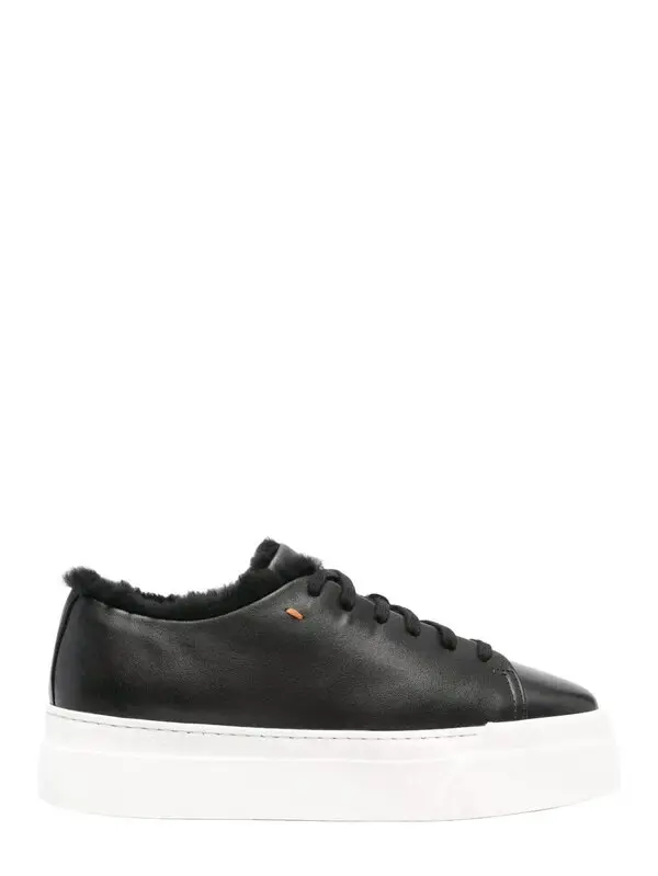 Santoni Leather Flatform Sneakers With Shearling Lining - Black
