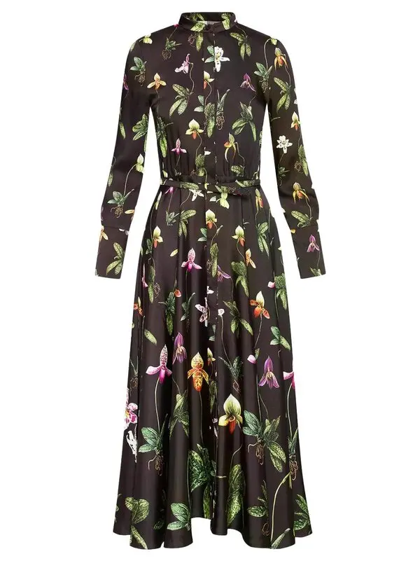 Oscar De La Renta Orchid Silk Twill Midi Dress - Brown