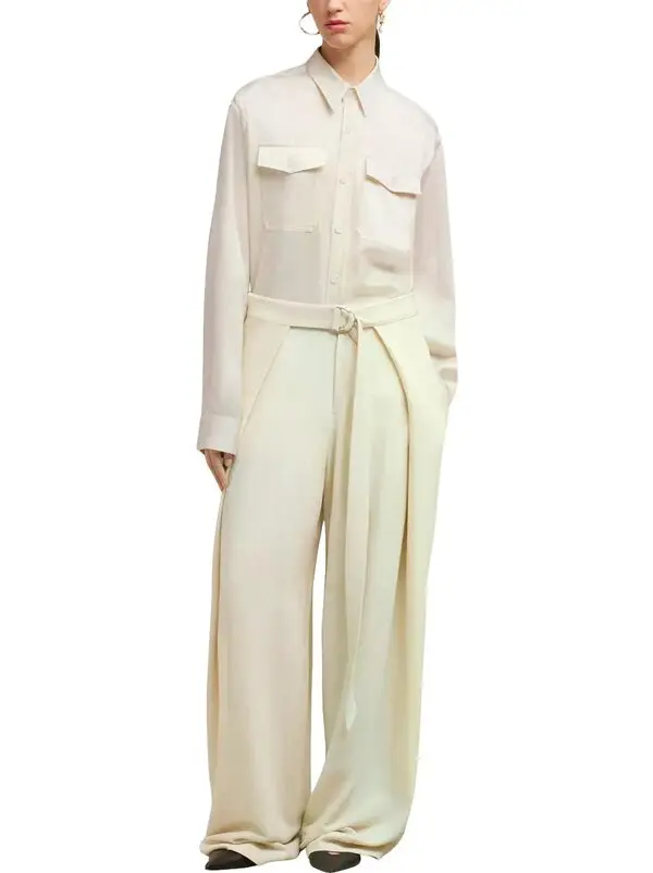 AMI Paris Layered Wide-leg Trousers - Neutrals