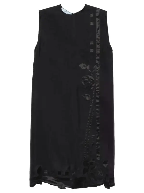 Prada Floral-appliqué Silk Midi Dress - Black
