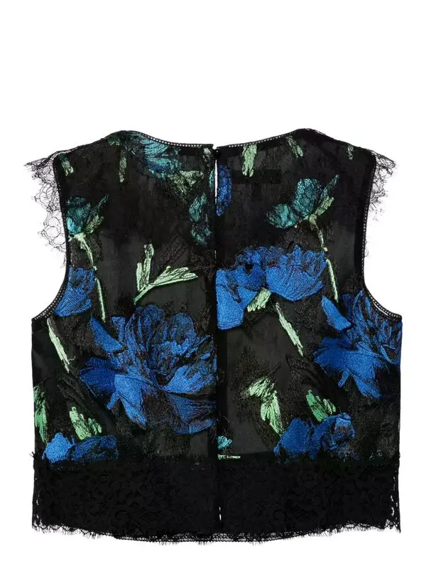 Shiatzy Chen Floral Embroidery Lace Cropped Top - Black