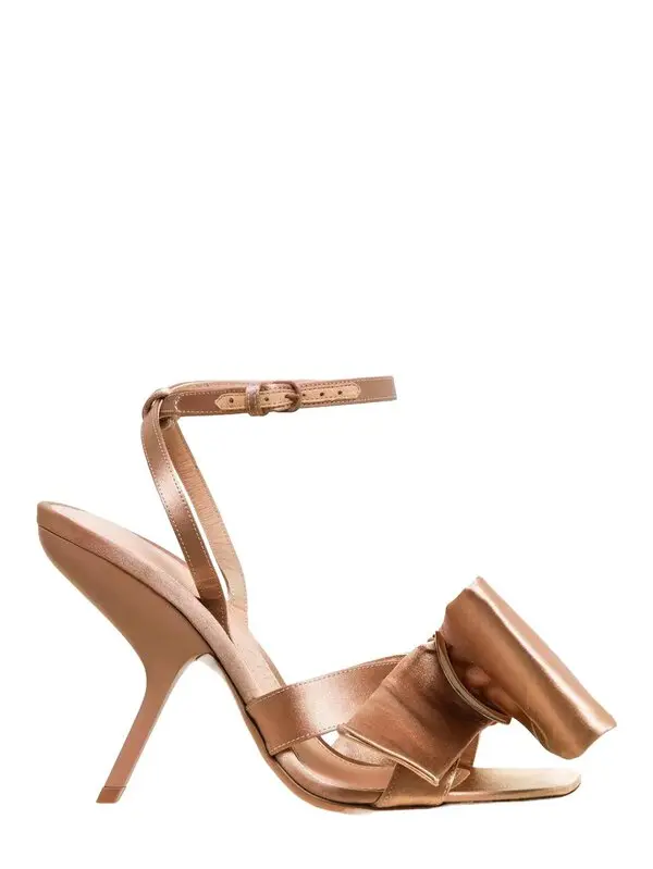 FERRAGAMO 105mm Asymmetric Bow Satin Sandals - Neutrals