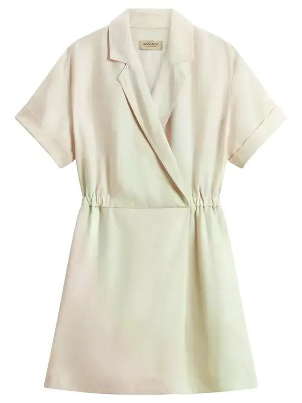 Woolrich V-neck Mini Dress With Notched Collar And Elasticated Waistband - Neutrals