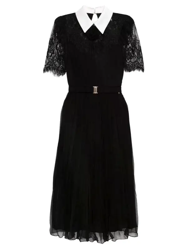 NISSA Lace-detailed Silk Midi Dress - Black
