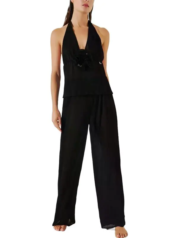 Karl Lagerfeld Halterneck Top With Floral Detail - Black