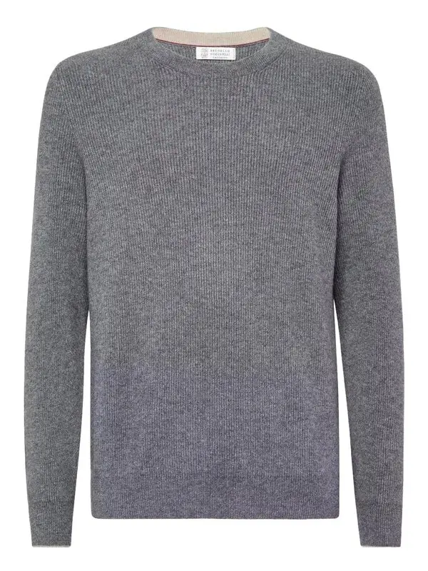 Brunello Cucinelli Ribbed Cashmere Crew Neck Jumper - Grey