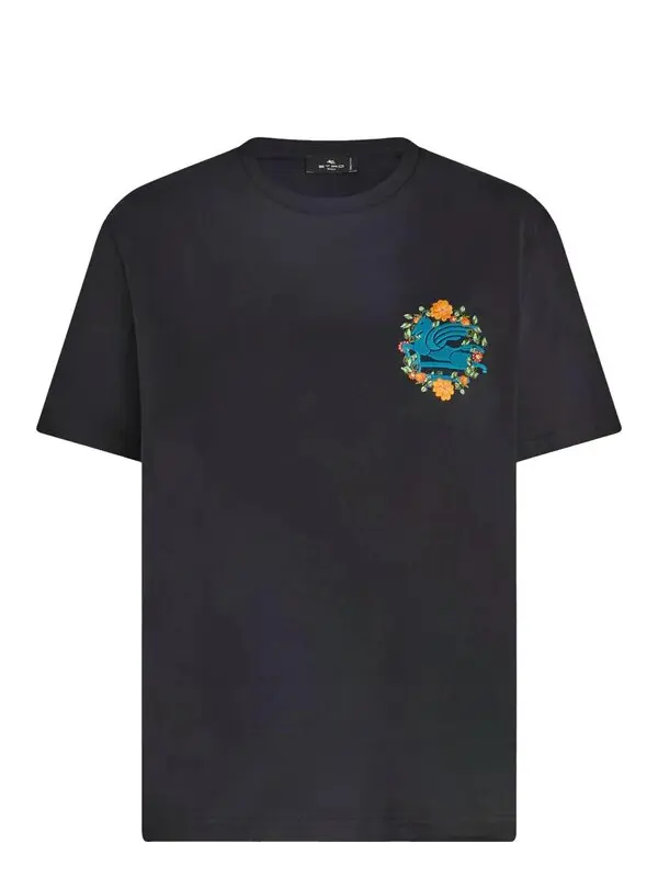 Etro Embroidered Cotton T-shirt With Pegaso Motif - Black