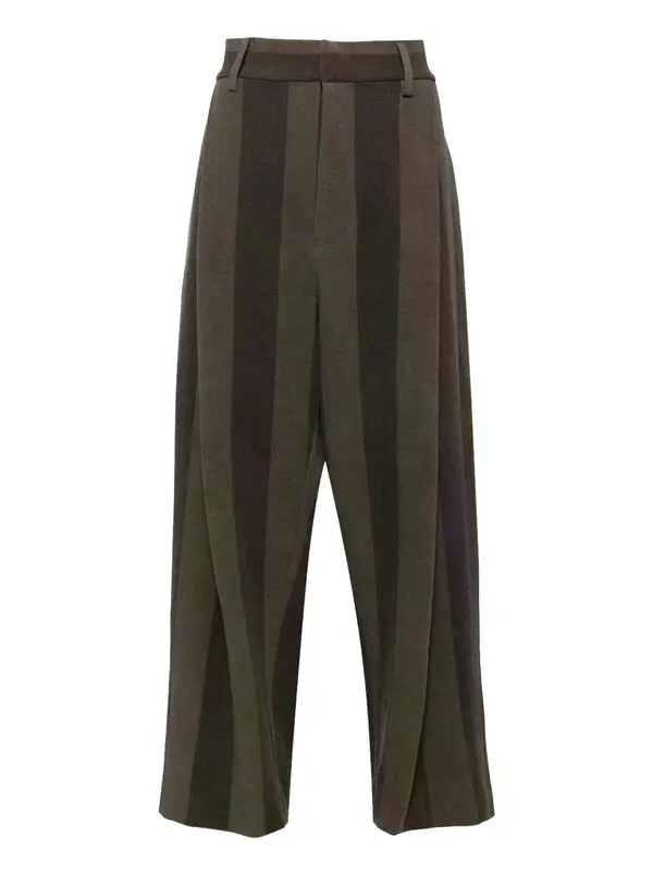 UMA WANG Virgin Wool Blend Striped Trousers - Brown