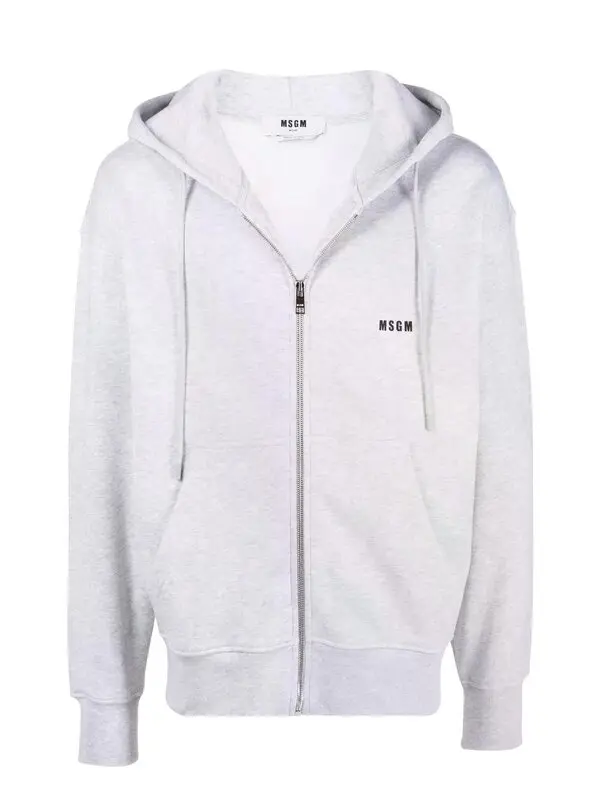 MSGM Logo Print Zip-up Hoodie - Grey