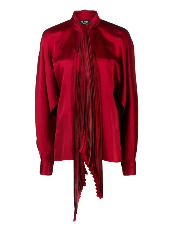 DEL CORE Pleated Pussy-bow Satin Blouse - Red