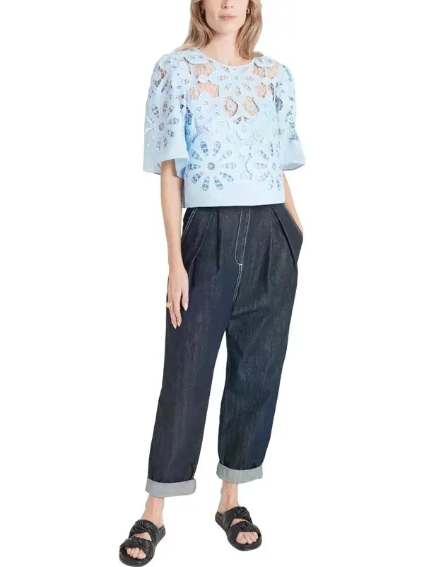 TEMPERLEY LONDON Guinevere Embroidered Lace Top - Blue